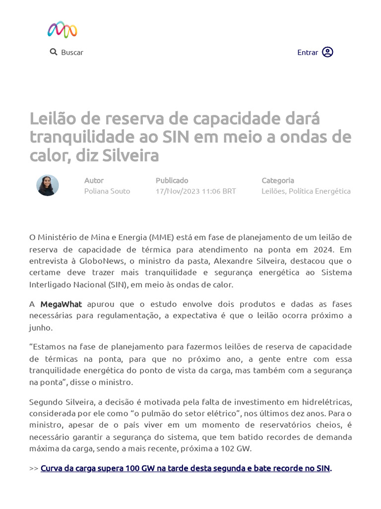 Leilão de Térmicas Garantirá Segurança Energética | PDF | Horário de ...