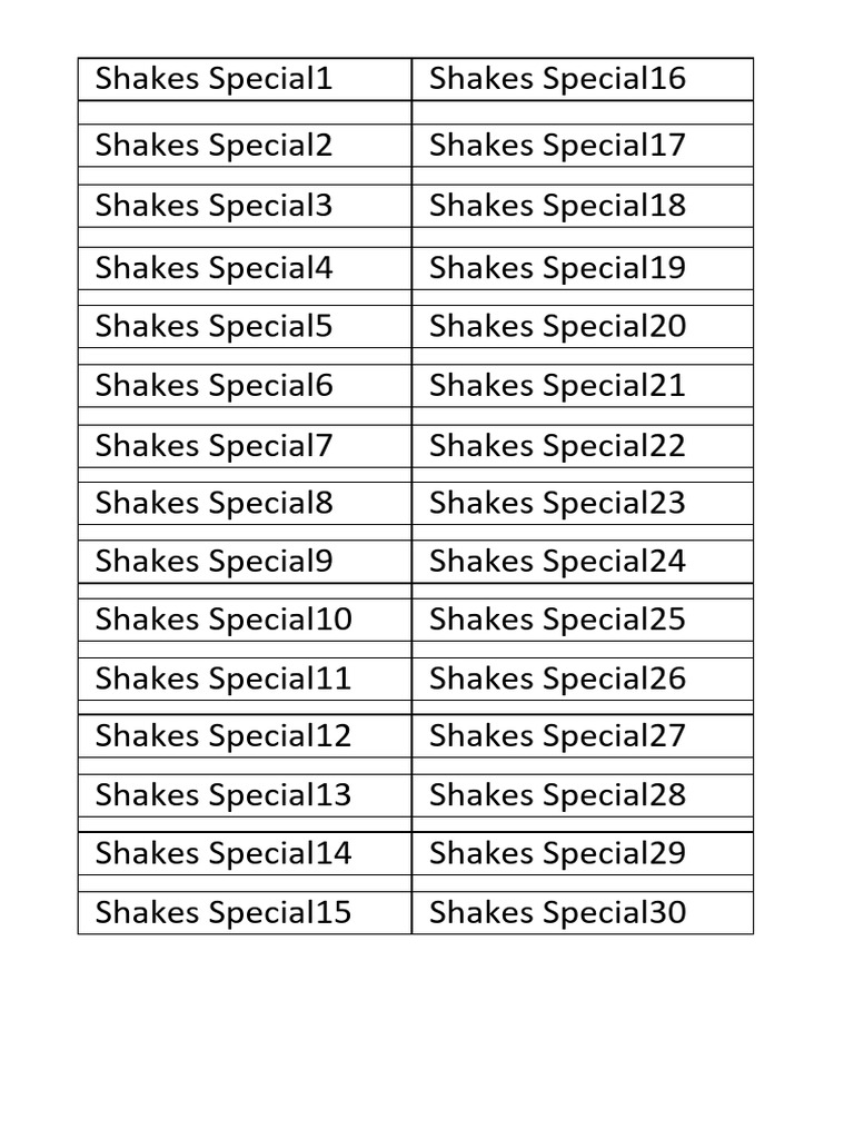 30 Unique Shake Specials List | PDF | Sports & Recreation | Wellness