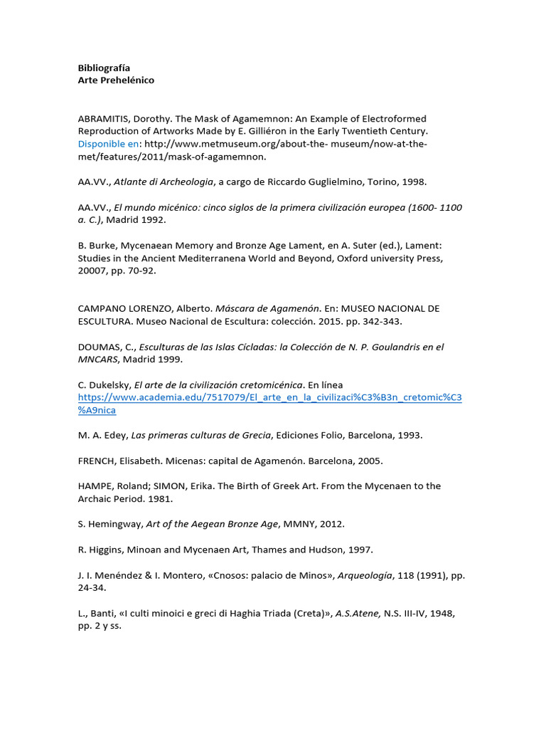 Bibliografía - Arte Prehelénico | PDF | Arqueología | 2do milenio aC