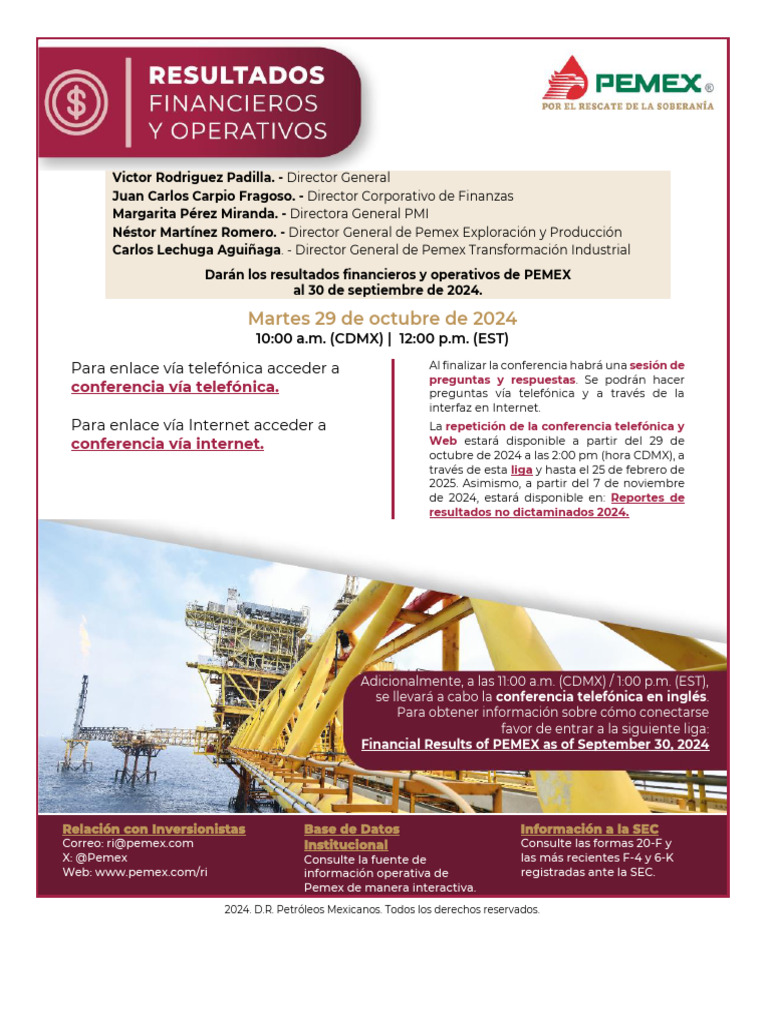 Resultados Financieros Pemex 2024 Pdf Negocios Finanzas Y Dinero