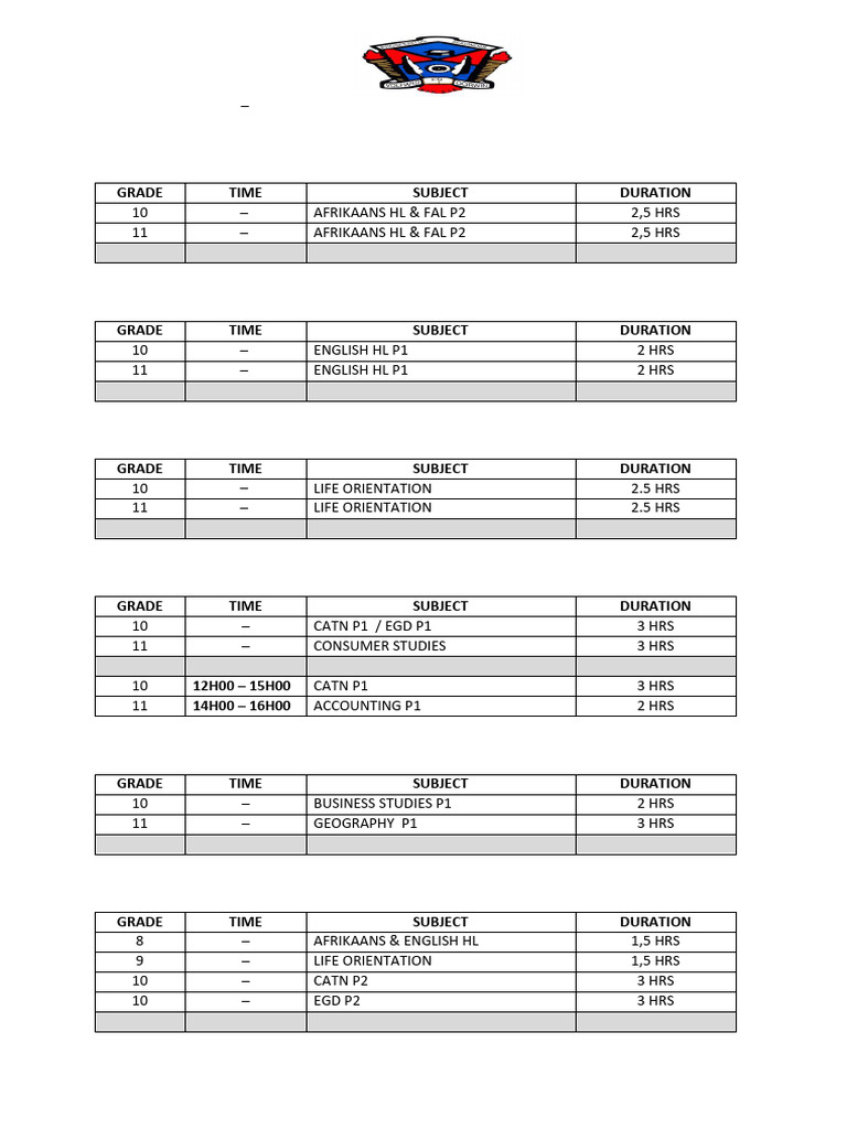 Final Exam Timetable 2024: Grades 8-11 | PDF | Social Science