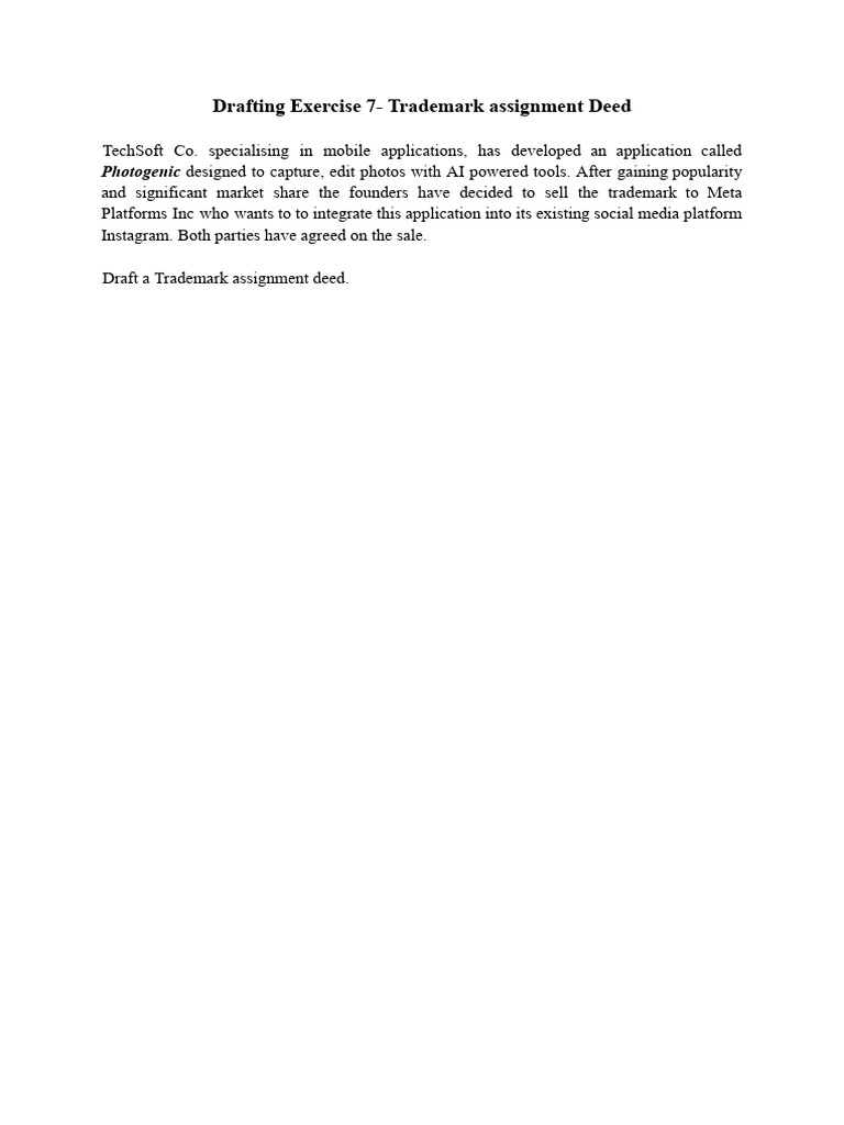 Drafting Exercise 7 - Trademarks Assignment Deed | PDF