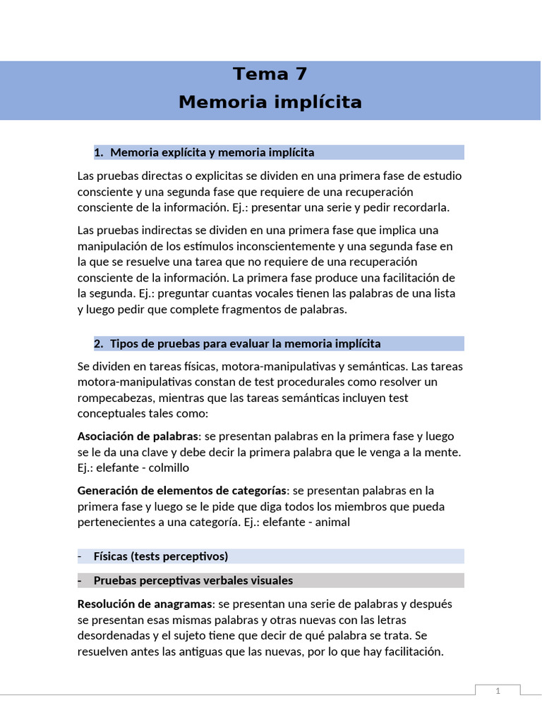 Tipos de Memoria: Implícita vs. Explícita | PDF | Memoria | Aprendizaje