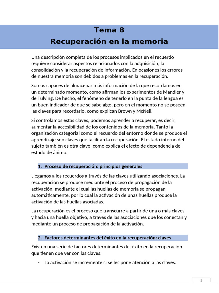 Apuntes Tema 8 Memoria Pdf Recuperar Memoria Memoria