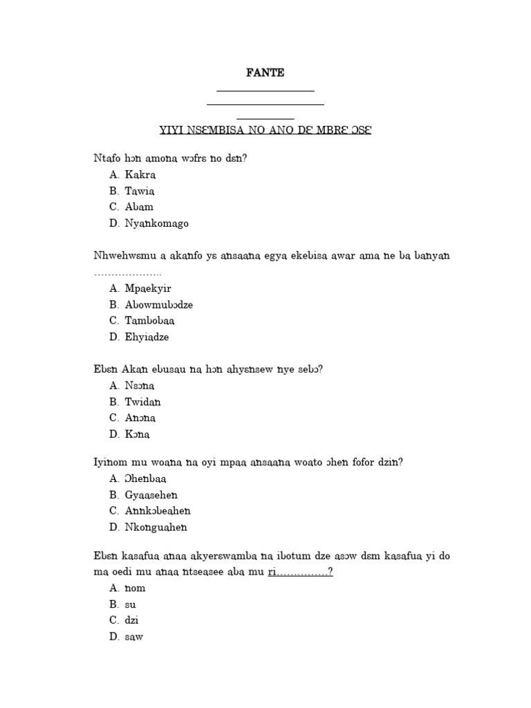 2024 Bece Fante Sample Questions From Waec | PDF | Language Arts ...