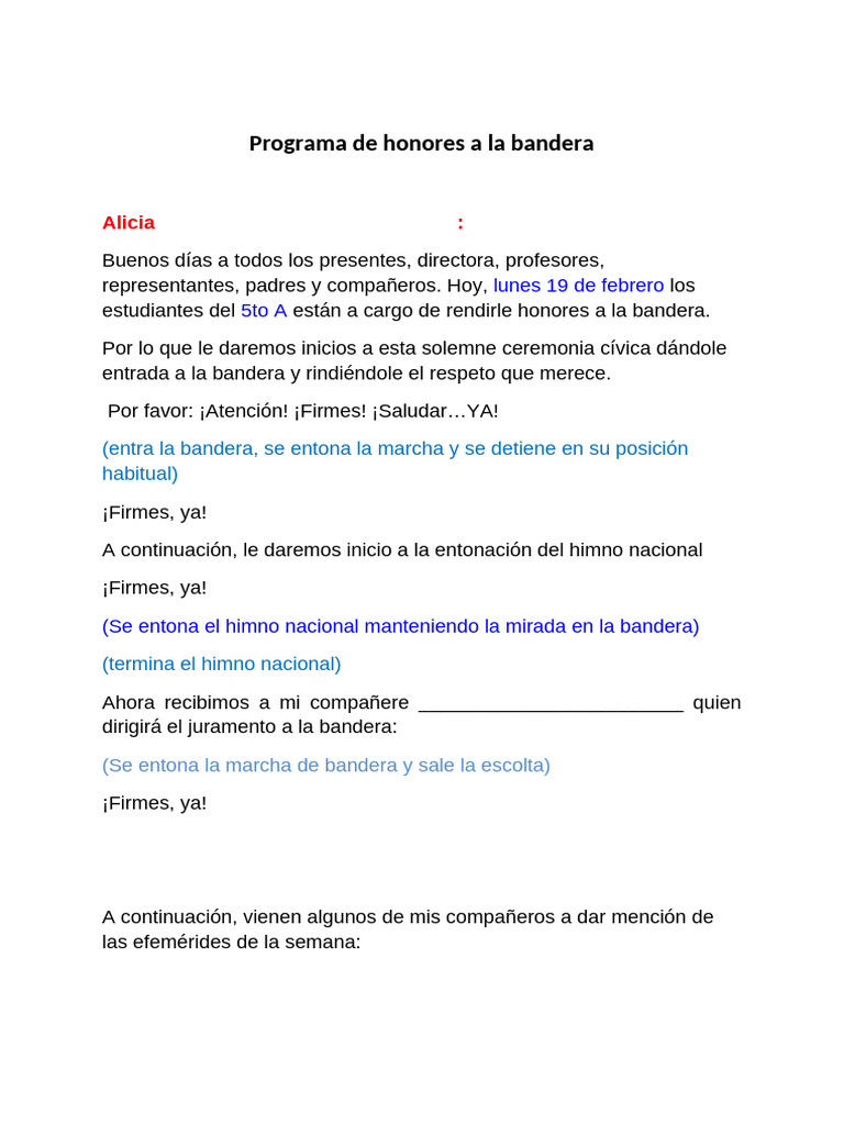 Modelo de Programa Honores A La Bandera | PDF