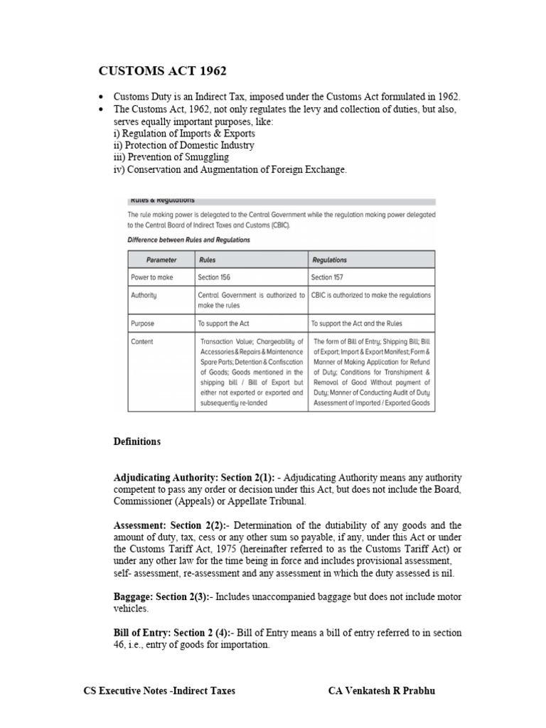Customs Act Notes For CS Executive | PDF | Value Added Tax ...