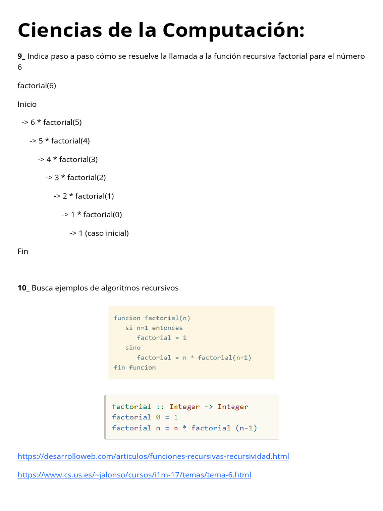 Resolución de Factorial Recursivo | PDF | Informática