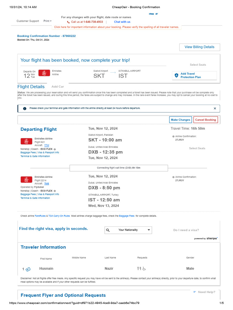 Emirates Flight Booking Confirmation | PDF | Emirates (Airline) | Airport