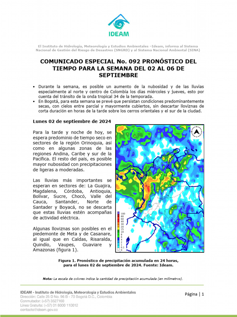 Comunicado Especial 092 Sep 2 - 6 | PDF | Precipitación | Colombia