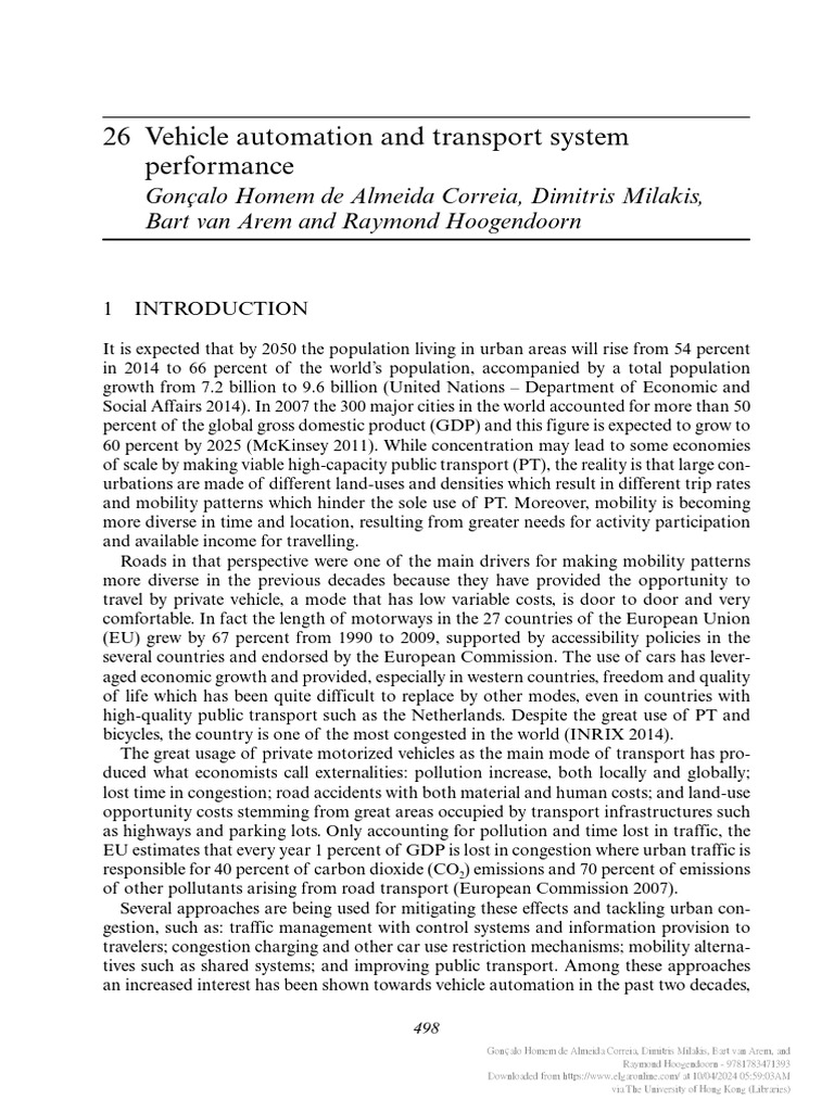 Vehicle Automation and Urban Mobility Impact | PDF | Public Transport ...