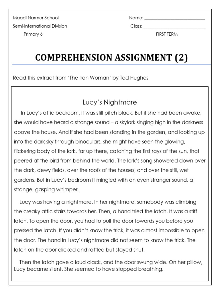Comprehension Assignment 2-Fiction-G6 | PDF | Mystery, Thriller & Crime Fiction