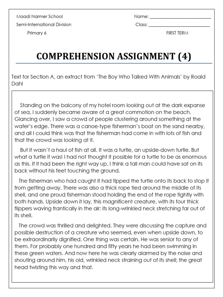 Comprehension Assignment 4-fiction-G6 | PDF