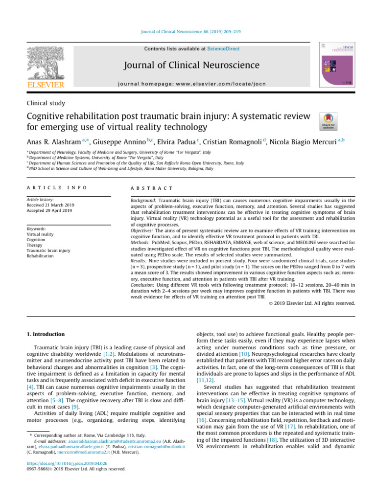 Alashram2019. Cognitive Rehabilitation Post Traumatic Brain Injury. A ...