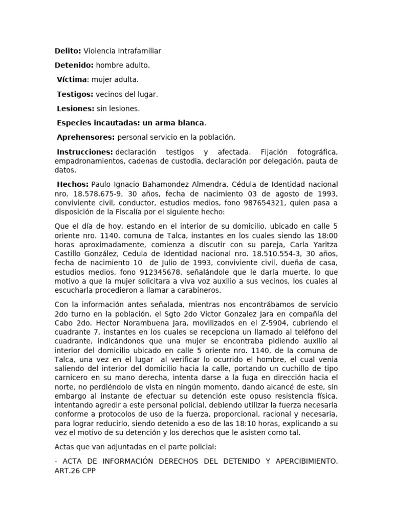 Parte Policial | PDF | Justicia | Crimen y violencia