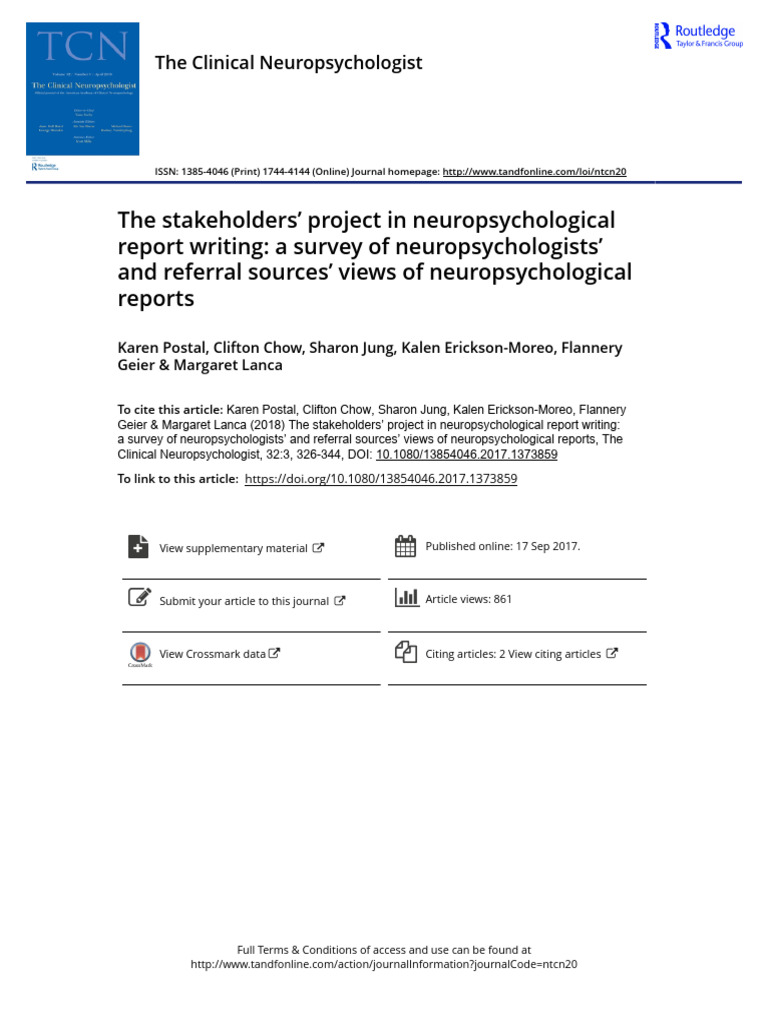 Postal Et Al - 2018 - The Stakeh | PDF | Neuropsychology | Medicine