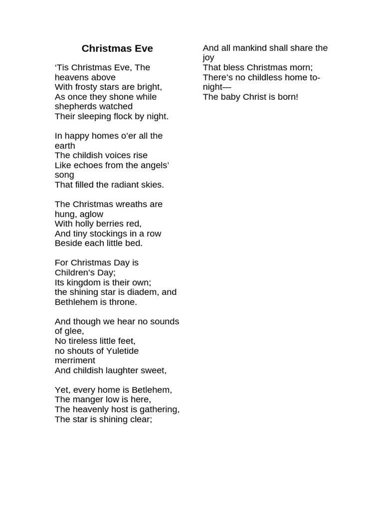Christmas Eve Poem | PDF | Religion & Spirituality | Poetry