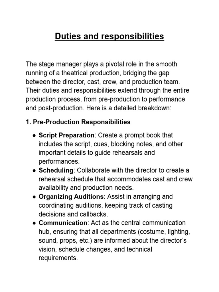 Stage Manager Duties in Theater Production | PDF | Art