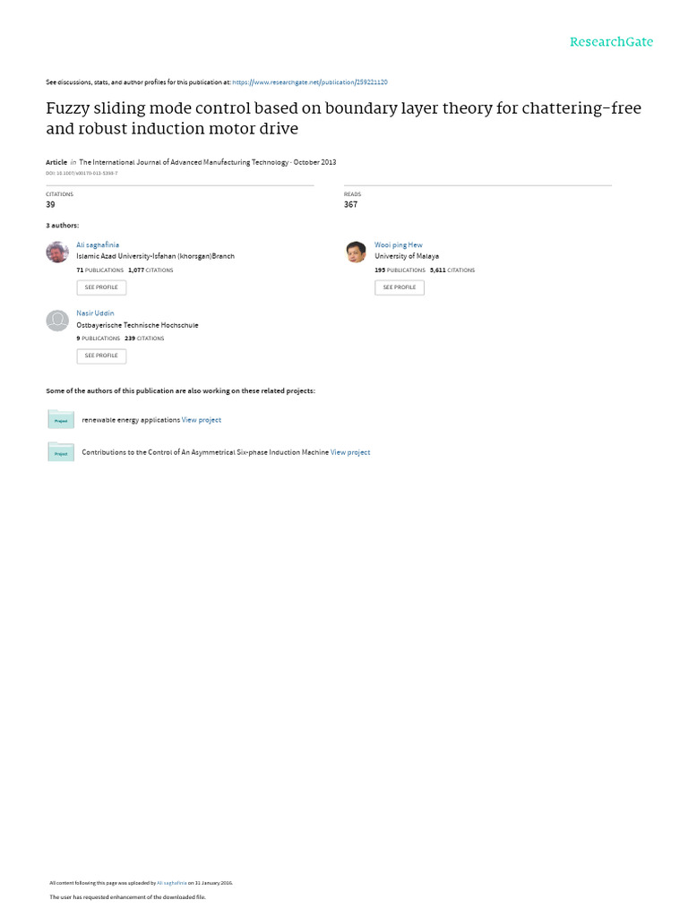 Fuzzy Sliding Mode Control Based On Boundary Layer Theory For ...