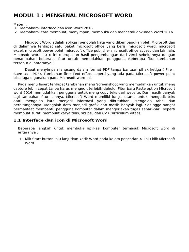 Panduan Dasar Microsoft Word 2016 | PDF