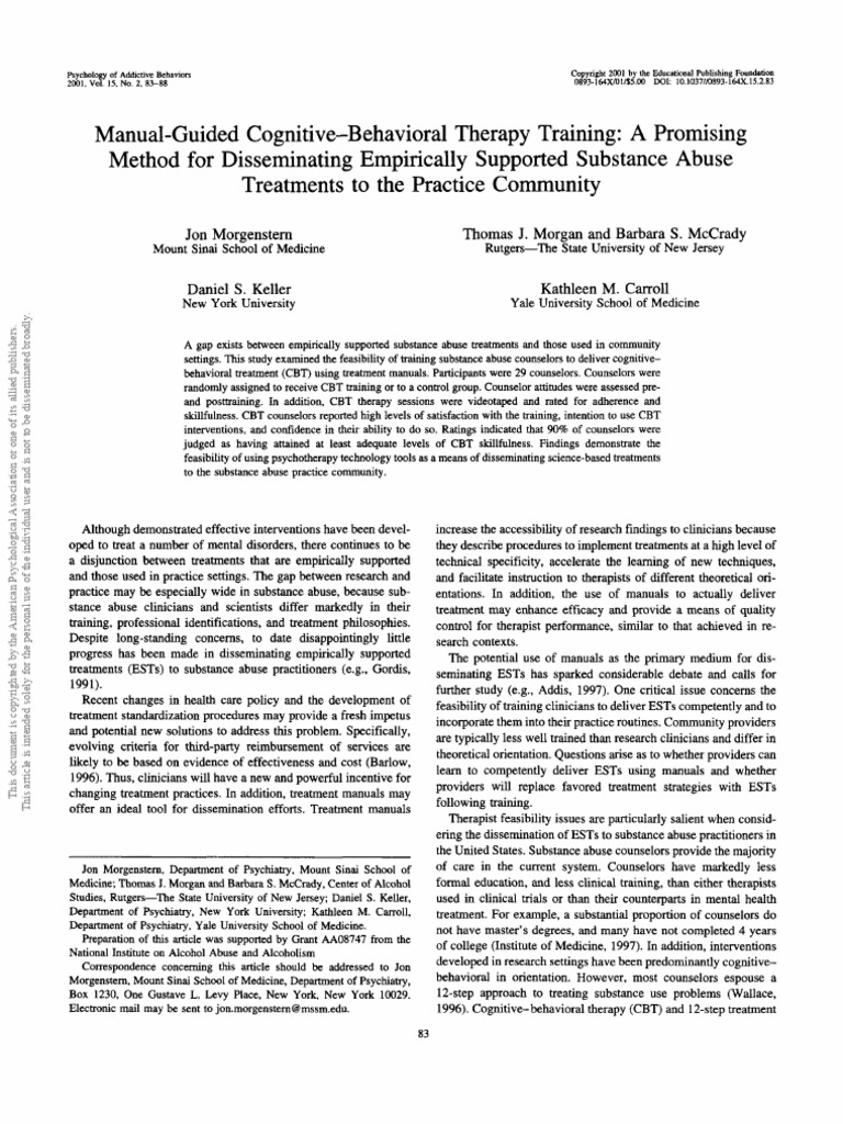 Manual_guided_cognitive_behavioral_thera | PDF | Cognitive Behavioral ...