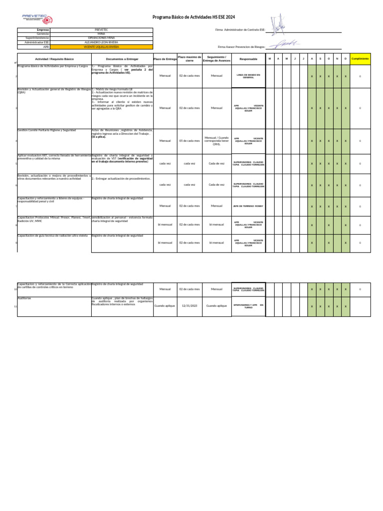 Programa Basico de Actividades HS PREVETEC 2024 | PDF | Auditoría