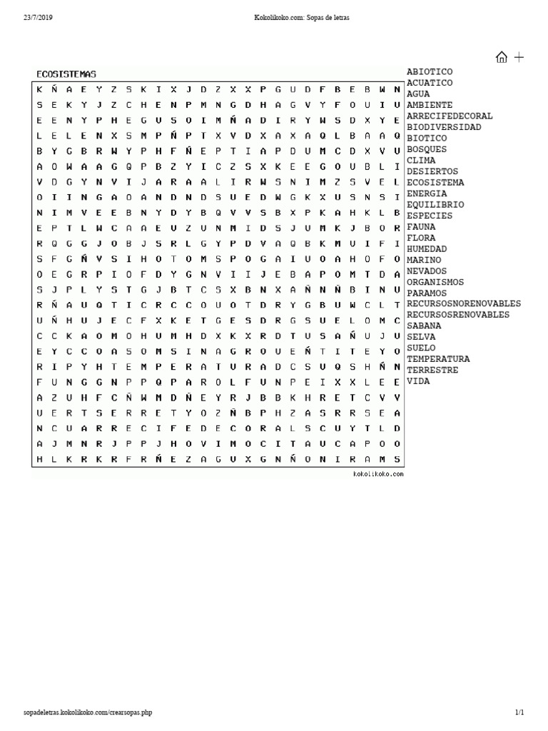 Sopa de Letras Ecosistemas | PDF | Ecosistema | Ecología de sistemas