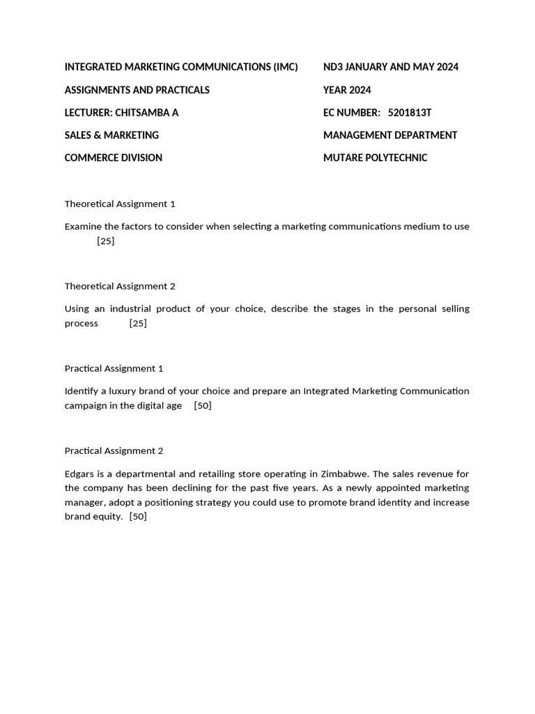 Integrated Marketing Communications Assignments | PDF | Advertising | Brand
