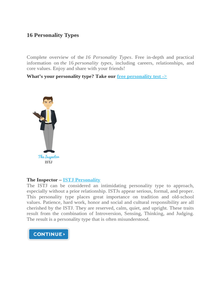16 Personality Types | PDF | Personality Type | Psychology