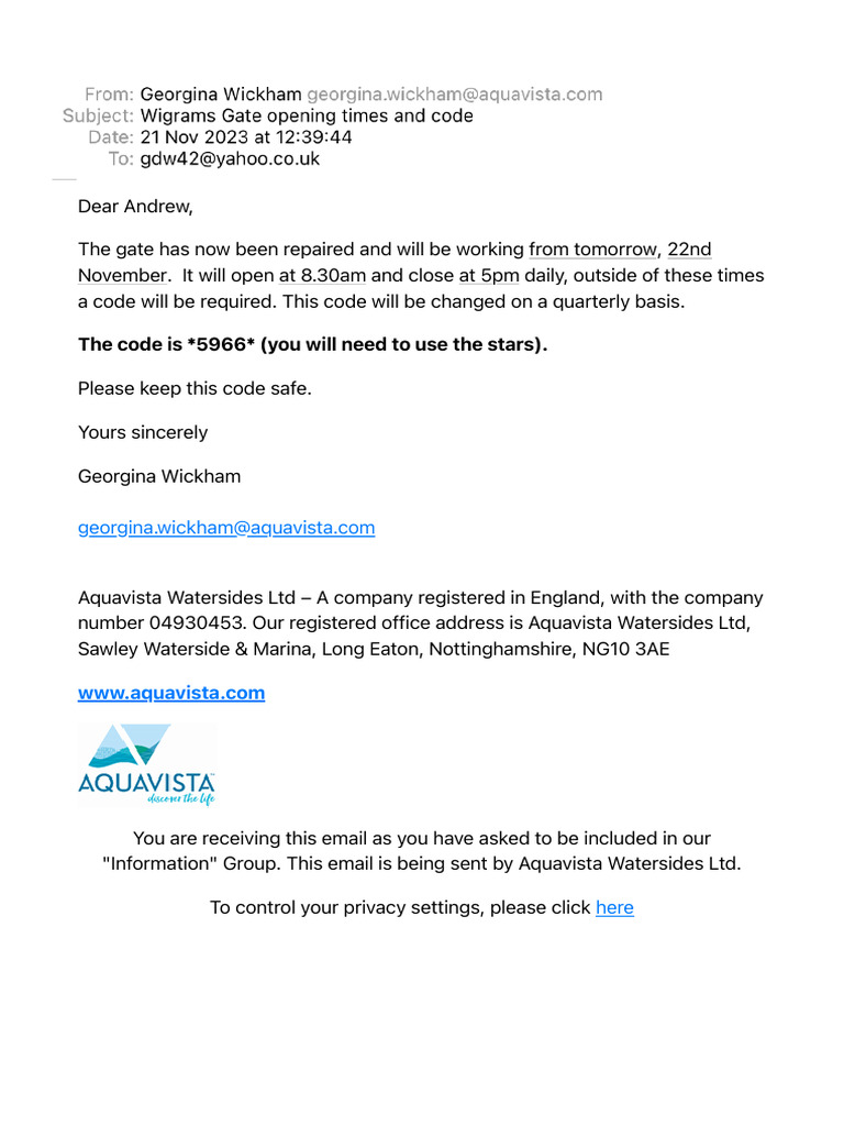 Wigrams Gate Opening Times and Code | PDF | Home & Garden | Technology ...