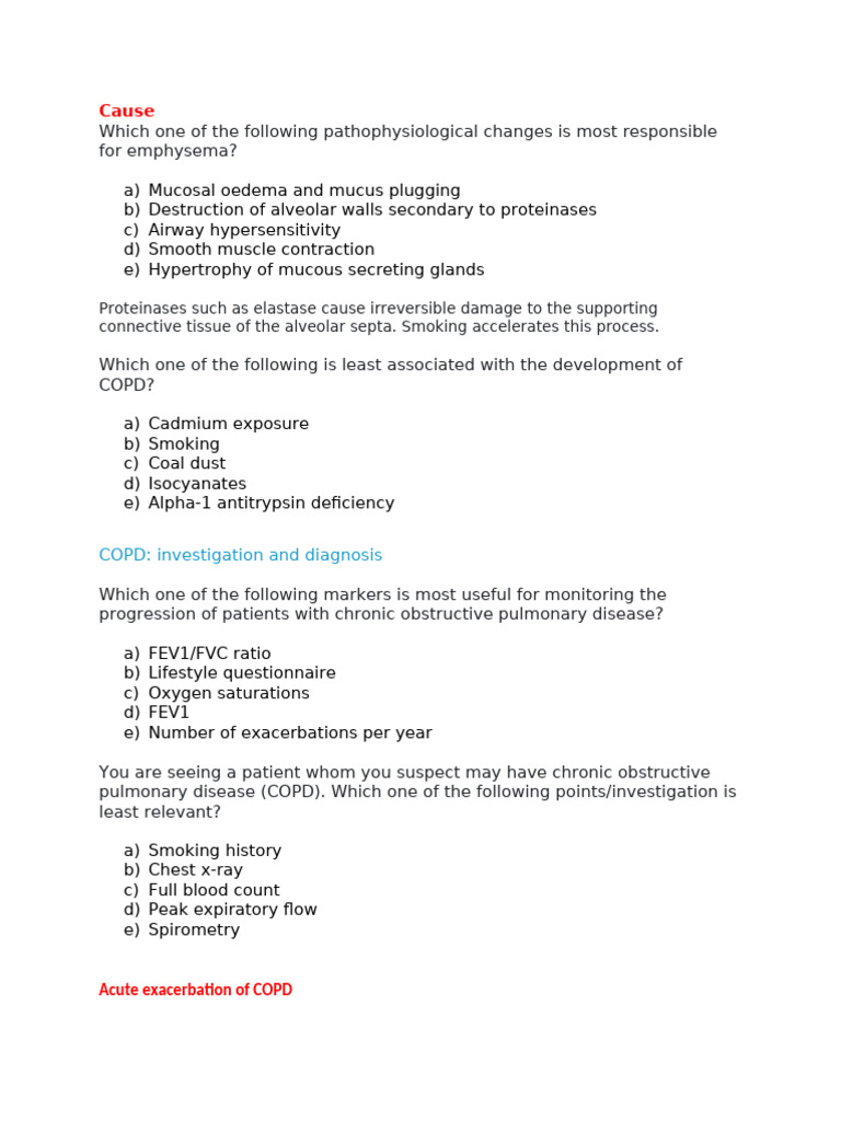 Copd Question Passmedicine | PDF | Chronic Obstructive Pulmonary ...