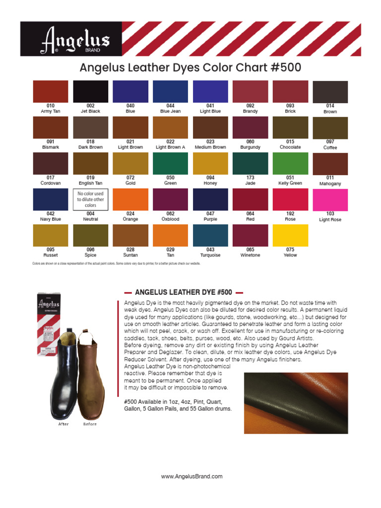 Angelus Leather Dye Color Chart #500 | PDF | Brown | Color