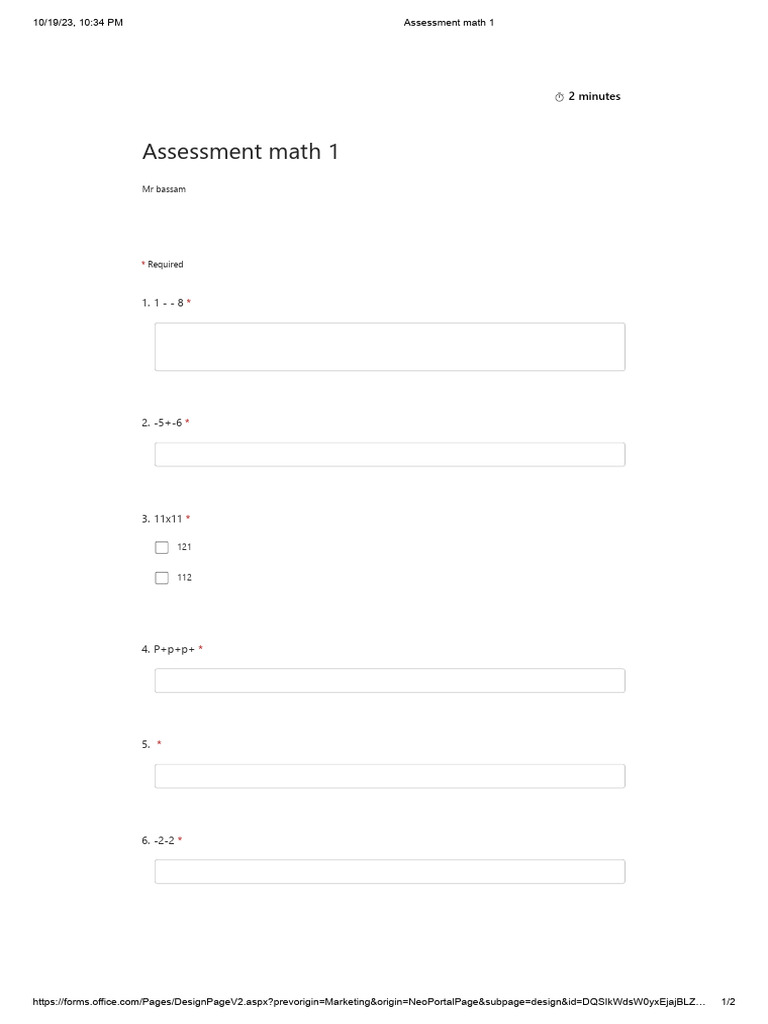 Assessment Math 1 | PDF