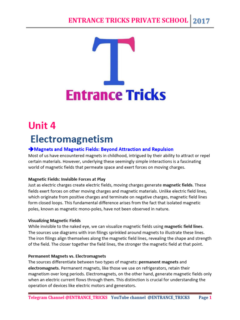 Grade 12 Physics - Unit 4 | PDF | Electromagnetic Induction | Magnetic ...