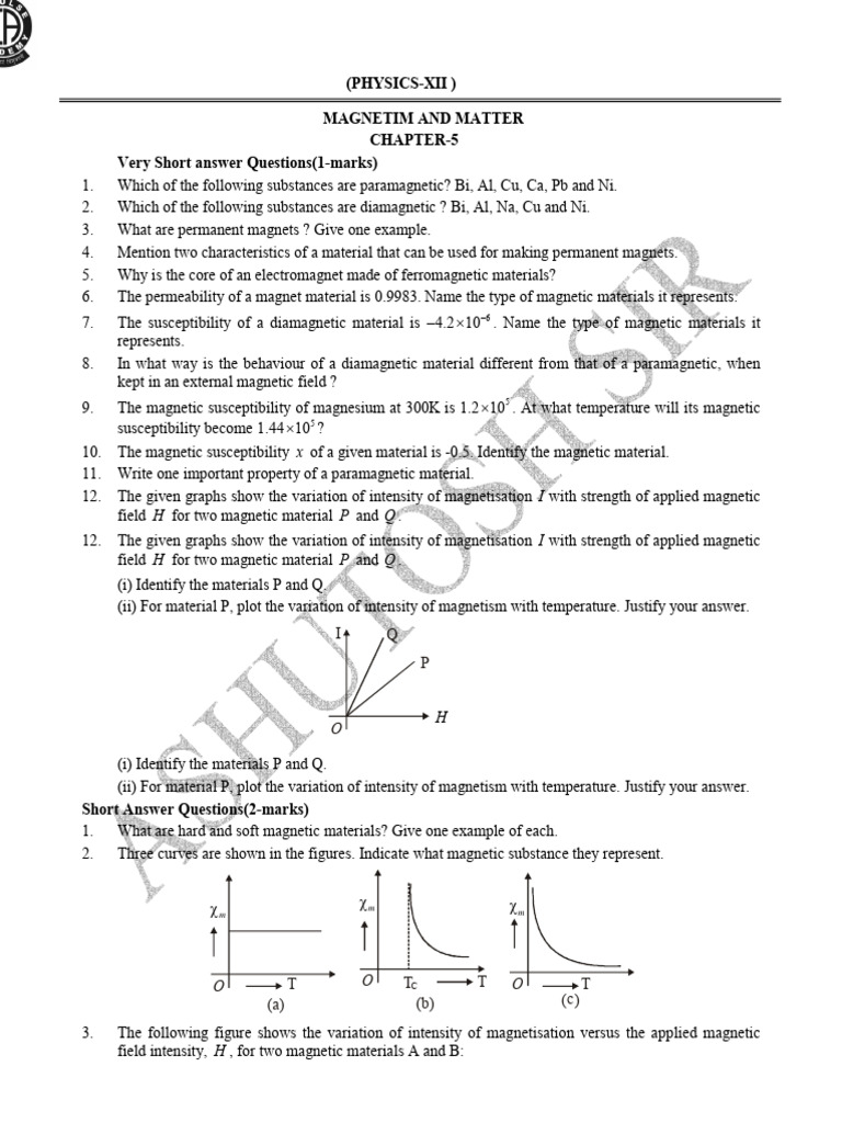 Magnetism and Matter (Assignment) | PDF | Magnetism | Magnet