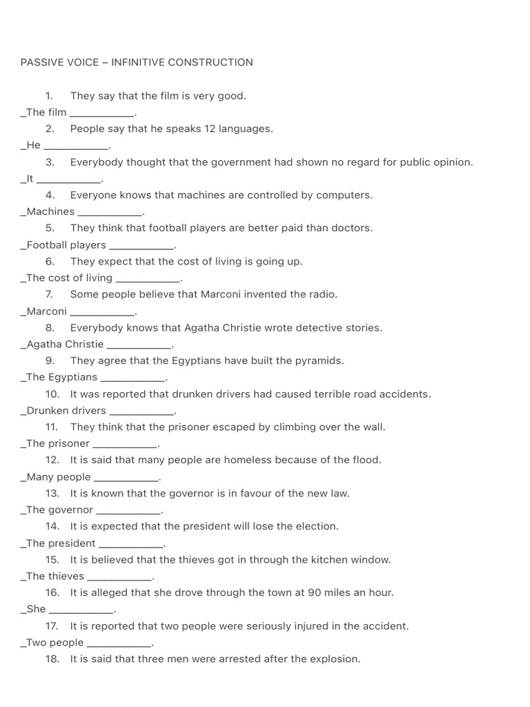 Passive Voice – Infinitive Construction | PDF