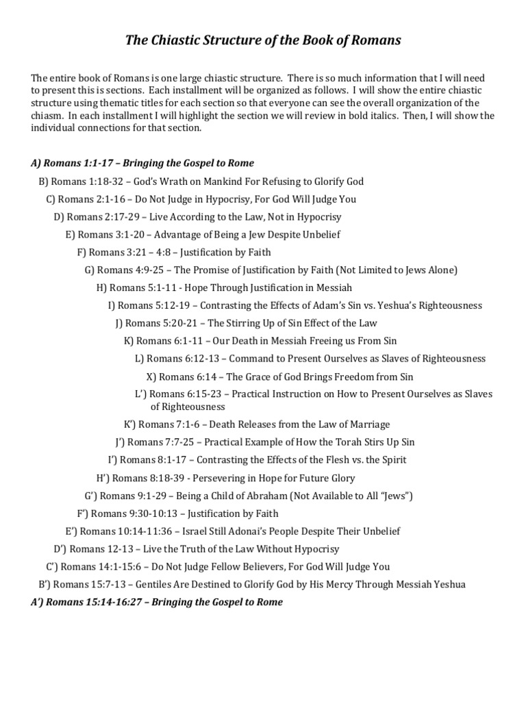 Romans Chiastic Section A BCE | PDF | Epistle To The Romans | Jesus