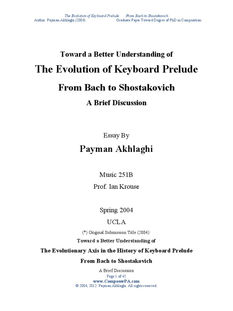 Evolution of Keyboard Prelude From Bach To Shostakovich Payman Akhlaghi ...