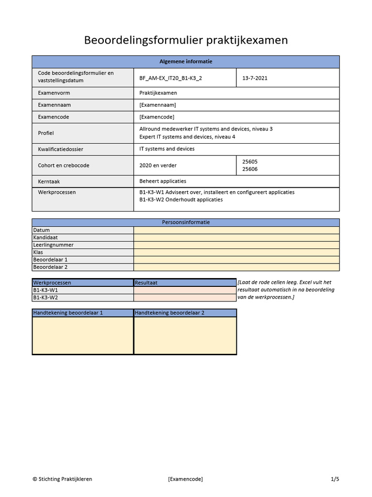 Beoordelingsformulier AM-EX - IT20 - B1-K3 - VB | PDF