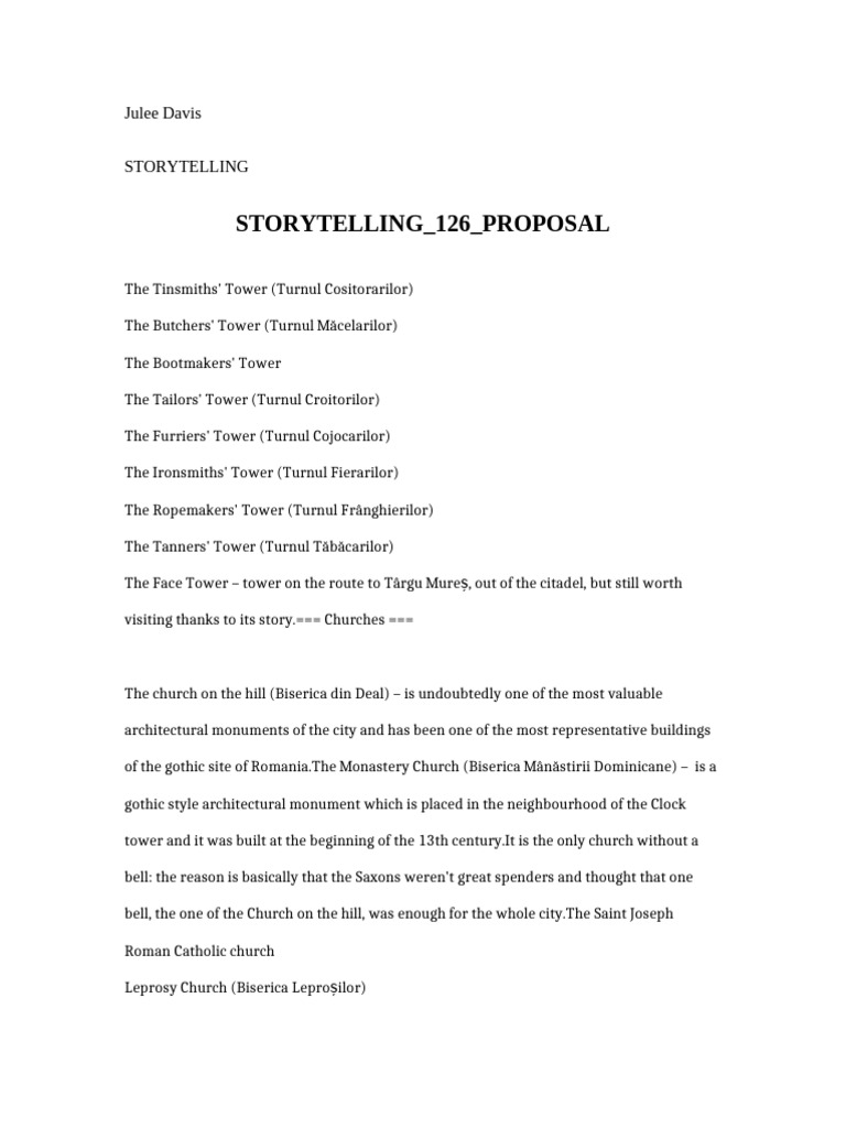 Storytelling 126 Proposal | PDF | Church (Building) | Vlad The Impaler