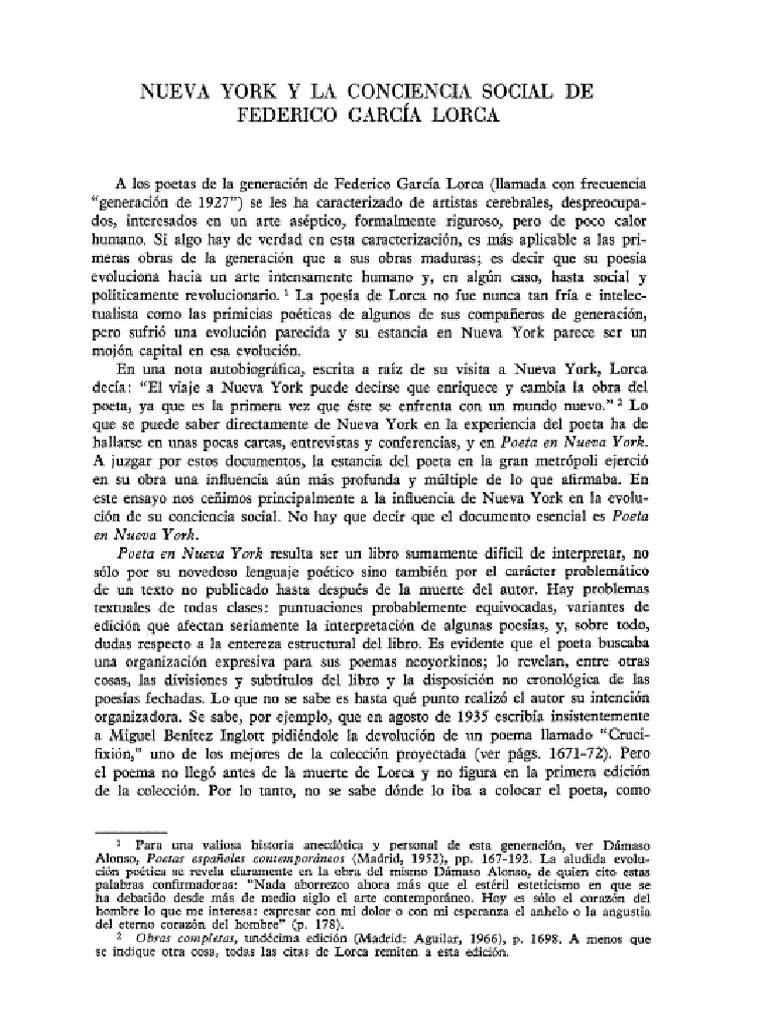 Nueva York y La Conciencia Social de Federico García Lorca Richard L ...