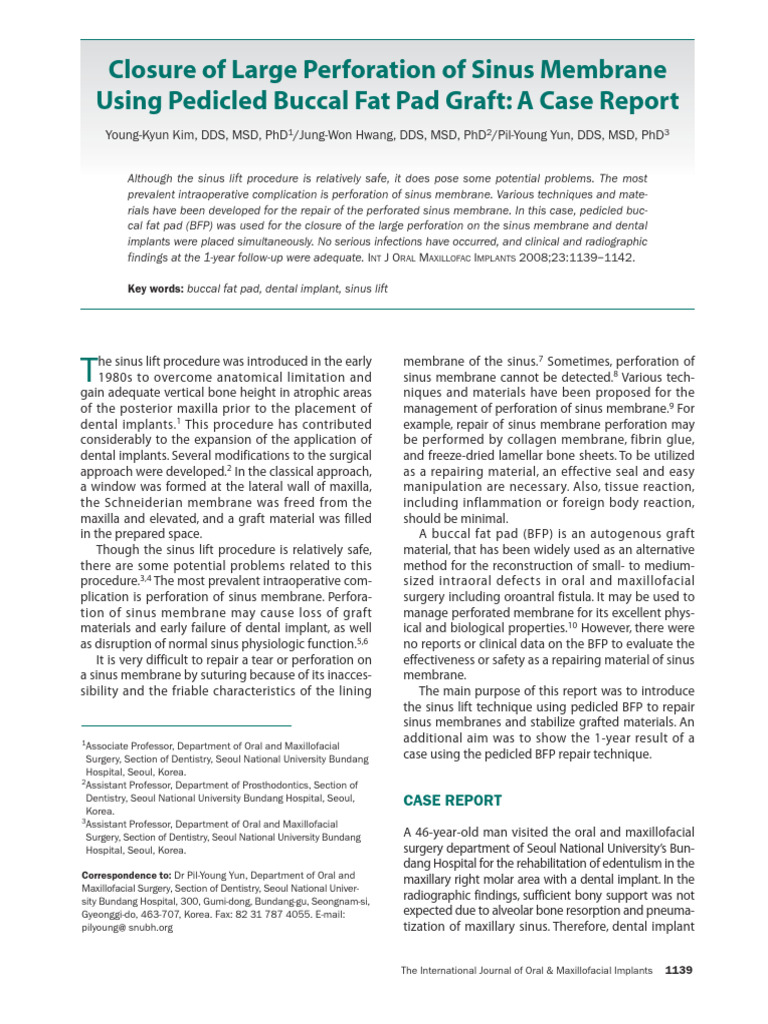 Buccal Fat Pad Sinus Membrane Peforation - Kim Et Al | PDF | Dental ...