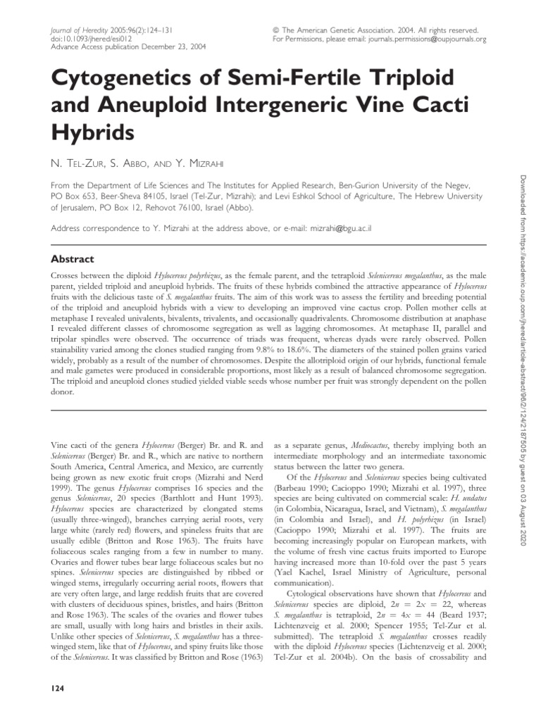 Tel Zur 2004 Cytogenetics of Semi Fertile Trip | PDF | Ploidy | Meiosis