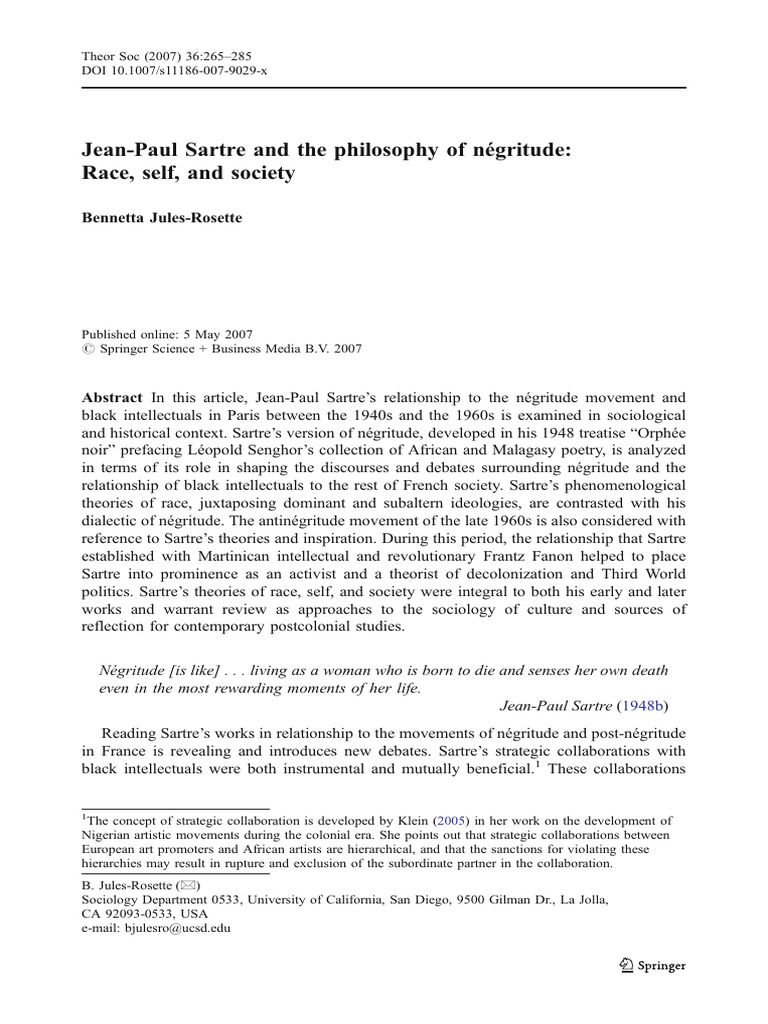 Jules-Rosette, Sartre_Negritude | PDF | Frantz Fanon | Jean Paul Sartre