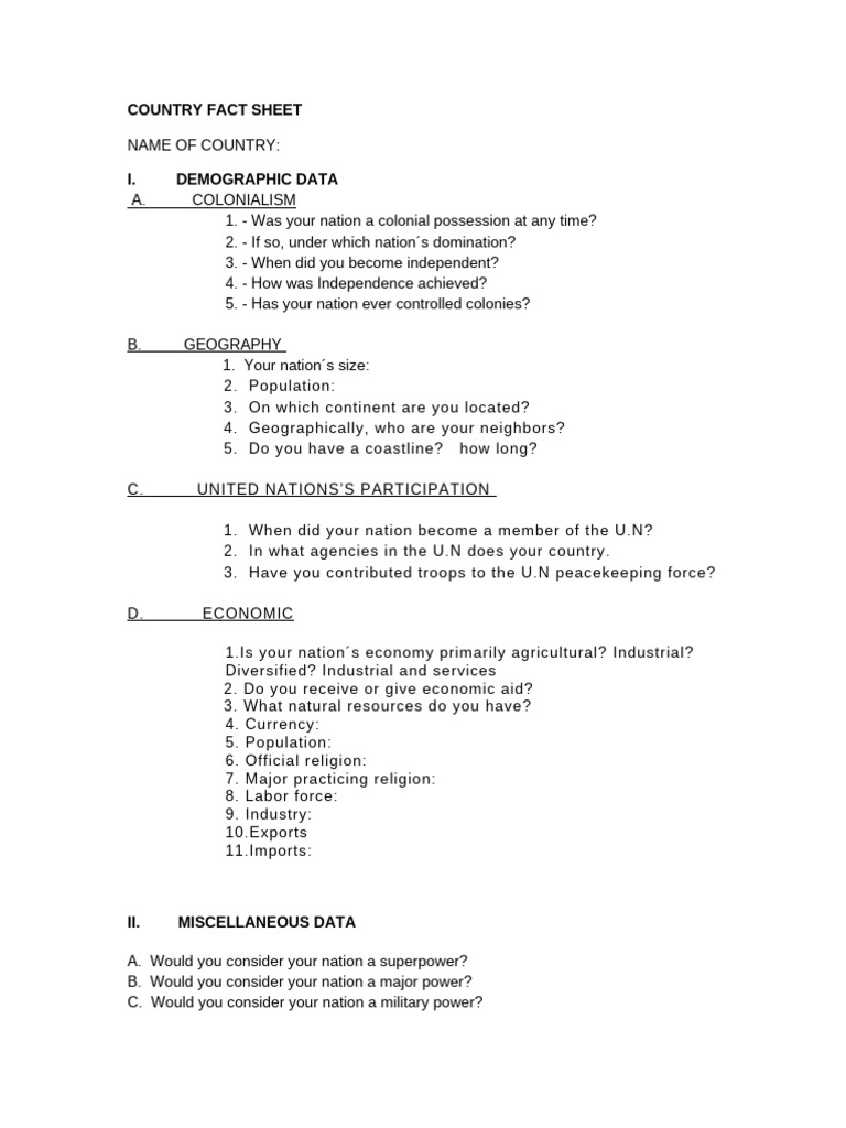 Comprehensive Country Fact Sheet | PDF | Economies | Political Science