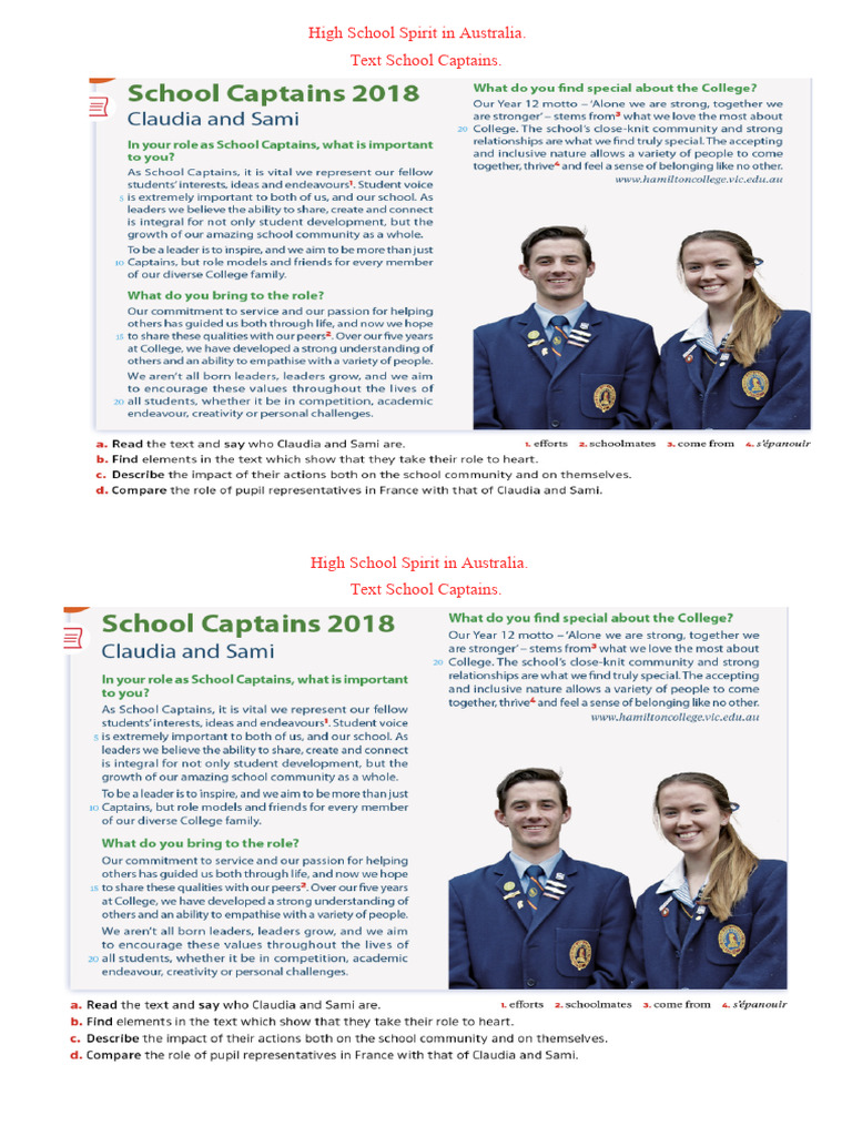 High School Spirit in Australia. Text School Captains | PDF