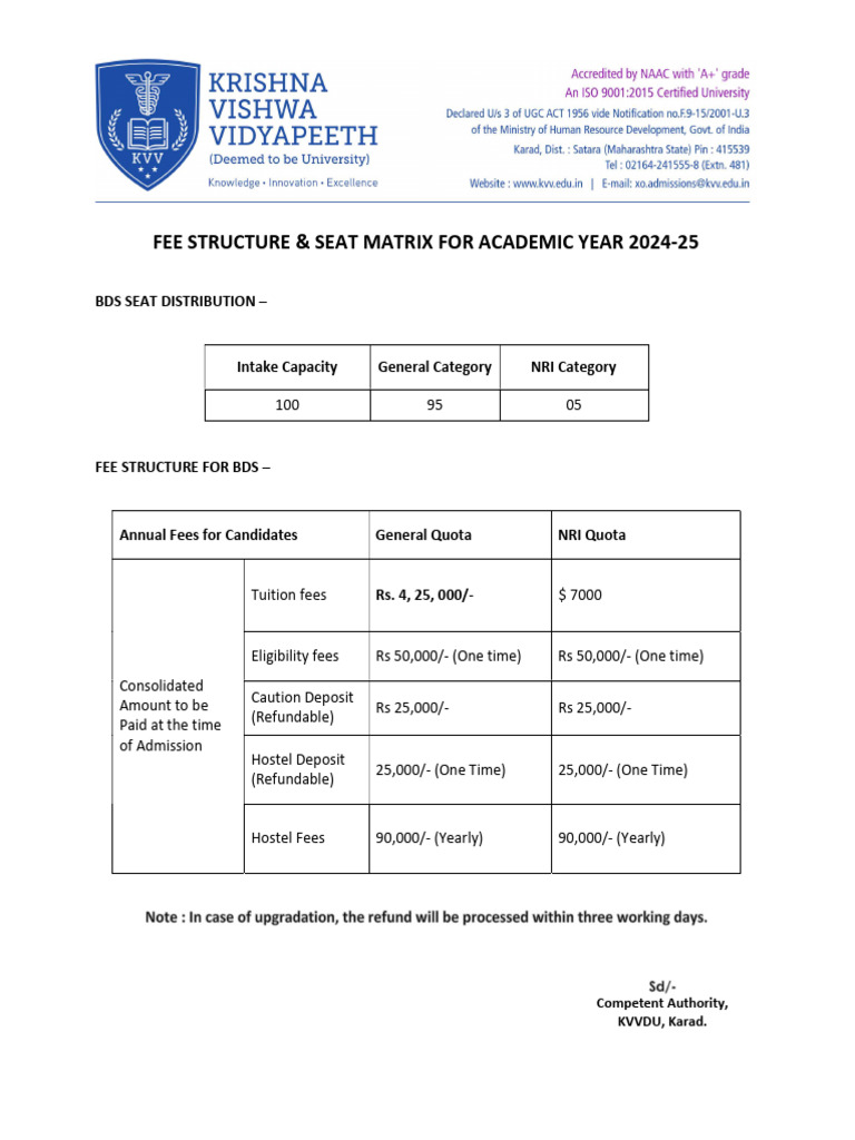 BDS Fees & Seats 2024-25 | PDF