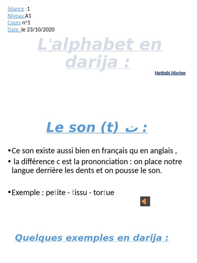 Alphabet Darija : Sons et Exemples | PDF | Langues en Europe | Langues