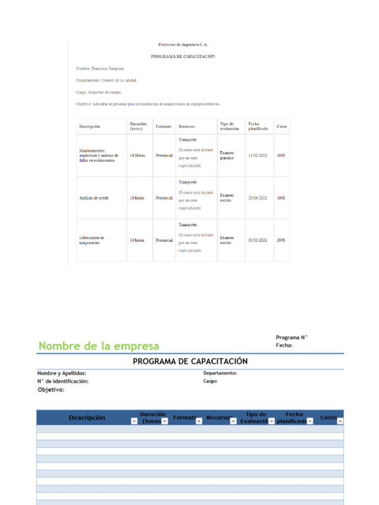 Ejemplo Programa de Capacitación | PDF