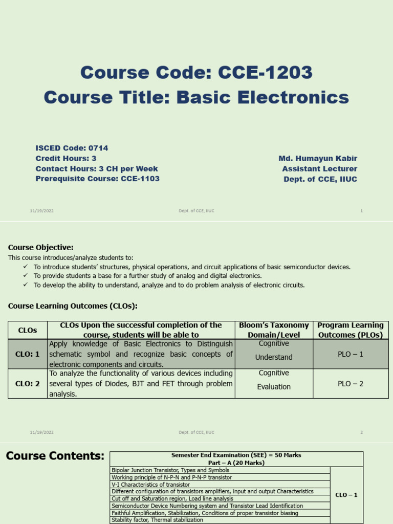 IIUC CCE Basic Electronics Final | PDF | Bipolar Junction Transistor ...